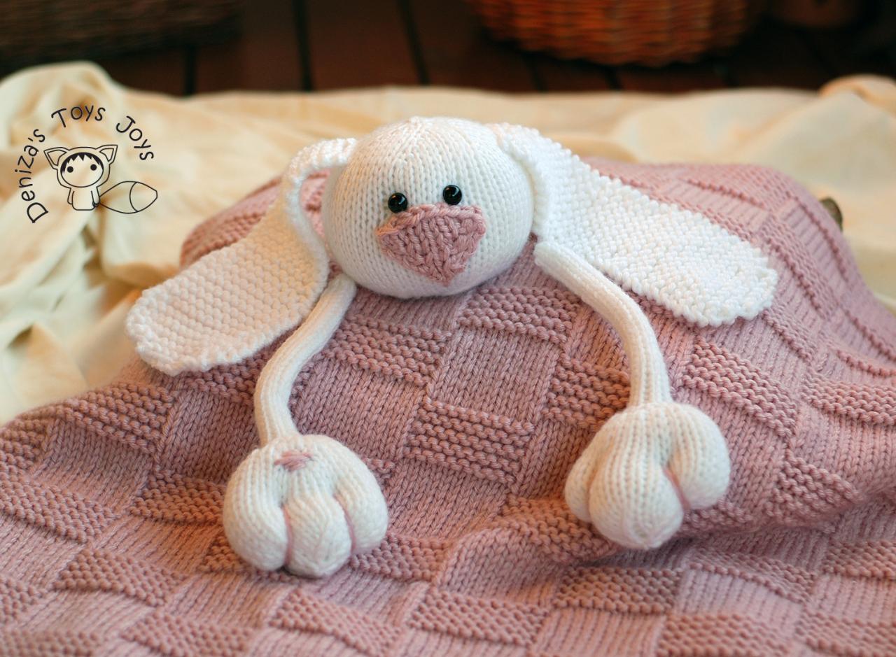 Pink Baby Bunny Toy Blanket - Knitting Pattern on Luulla