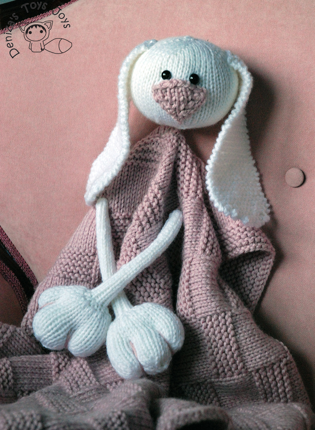 Pink Baby Bunny Toy Blanket - Knitting Pattern on Luulla